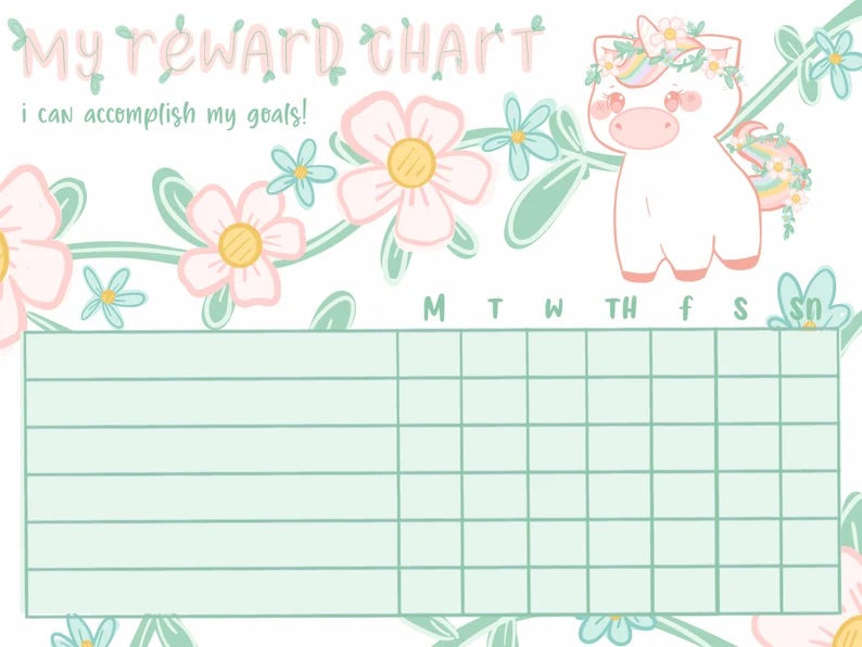 Unicorns and Flowers Reward Chart: Printable – Live Sweet Shop