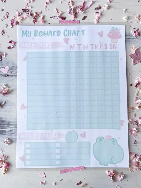 Frogs and mushroom Reward Chart Laminated Physical Print – Live Sweet Shop