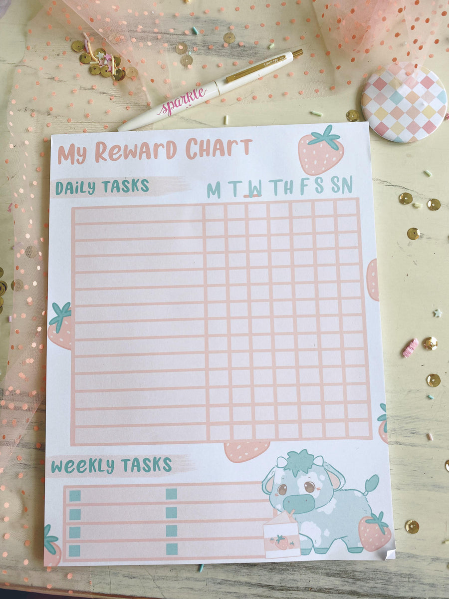 8.5x11 Reward Chart Strawberry Cow Notepad – Live Sweet Shop